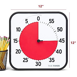 TIME TIMER 12 inch Visual Timer 60 Minute Kids Desk Countdown Clock with Dry Erase Activity Card, Also Magnetic for Kids Classroom, Homeschooling Study Tool, Task Reminder, Home and Kitchen Timer