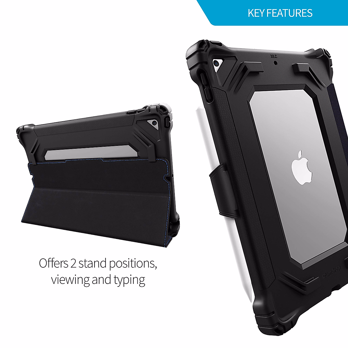 Gumdrop HideAway Folio Case Fits Apple iPad 10.2" (9th/8th/7th Gen) Designed for Office, Travel, Business and Professionals–Drop Tested, Rugged, Shockproof Bumpers for Reliable Device Protection–Black