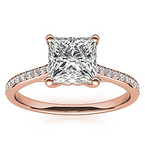 10K Solid Rose Gold Handmade Engagement Ring, 3 CT Princess Cut Moissanite Diamond Solitaire Bridal/Wedding Ring for Women/Her, Minimalist Rings Anniversary Ring For Gifts (7)