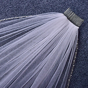 HONGMEI Wedding Veil for Brides 1 Tier Crystal Beaded Fingertip Length Bridal Veil with Comb