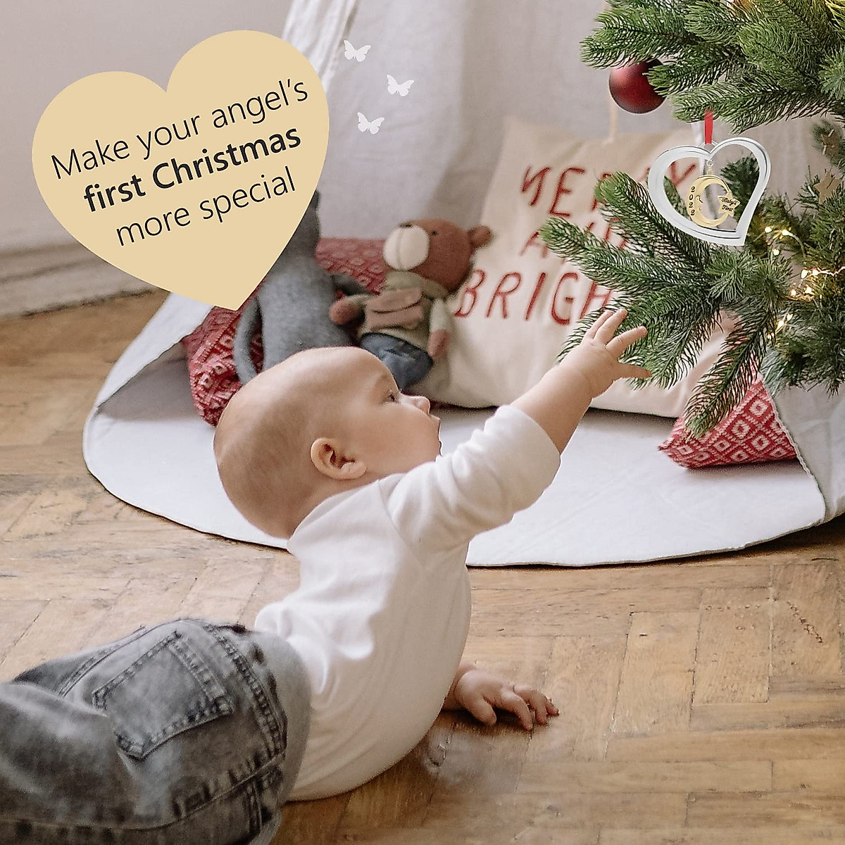 Holiday Jingle Baby First Christmas Ornament 2022 – 1st Christmas Baby Ornament 2022 – Gold Moon and Nickel-Plated Heart My First Christmas 2022 Baby Keepsake