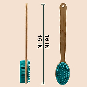 HONOMA Exfoliating Silicone Back Scrubber Brush with Long Handle,Easy to Clean,Bath Body Brush Lathers Easily, Long Lasting, and More Hygienic Than Traditional Loofah Mesh Sponge.