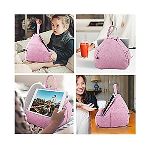 MoKo Tablet Pillow Stand, Lap Pillow Bed Sofa Soft Cushion Holder Xmas Gift for Phones Tablets Up to 11", Fit iPad 10th, iPad Pro 11 2022, iPad Mini 6, iPad Air 4/3, Tab S6/S7 11" - Pink