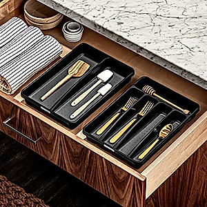 madesmart Utensil Tray-CARBON COLLECTION 2 Compartments, Soft-Grip Lining & Non-Slip Feet & BPA-Free, Small