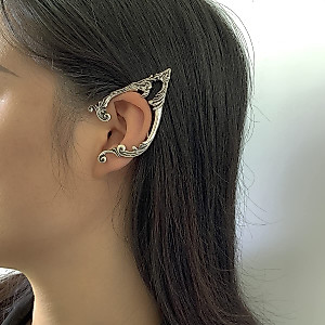 Asphinien Gothic Elves Ear Cuff 2pcs Piercing Cartilage Climber Ear Wrap Retro Silver Stud Earrings Punk Hip Hop Clip on Statement Earrings Gift for Women
