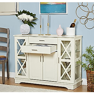 Target Marketing Systems Kendall Dining Buffet Cabinet with Storage, Modern 2-Drawer Kitchen Sideboard Doors, and 2 Adjustable Glass Shelves, 47.25" Inch, Antique White