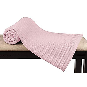 Glamburg 100% Cotton Thermal Blanket, Breathable Bed Blanket Twin Size, Soft Waffle Blanket, Twin Blanket, All Season Cotton Blanket, Baby Pink
