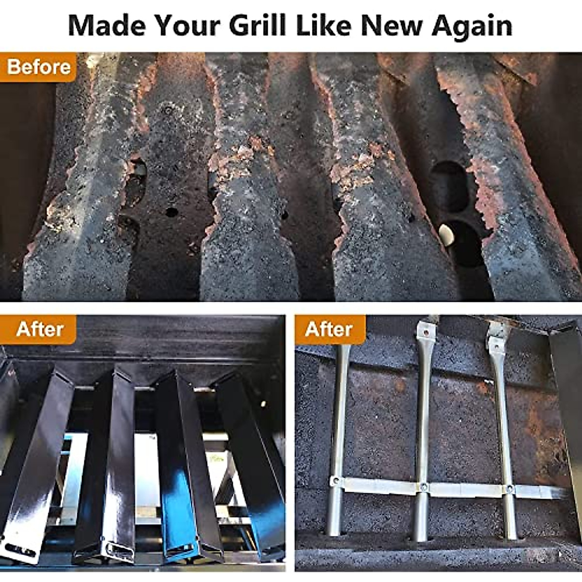 Yiming Grill Replacement Parts for Charbroil 4 Burner 463211512, 463211513, 463211514 Grill Model, Grill Burner Tube (1 Burner with Bracket), Heat Tent Shield, Carryover Tube Replacement Kit.