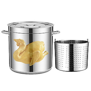 Stock Pot Stainless Steel 27Qt/4Qt5/63Qt Steamer with Lid and Basket Oil Deep Fry Pan Bucket Large Crawfish Clam Stockpot for Tamales, Chili, Soups Boils,35cm/13.8inch