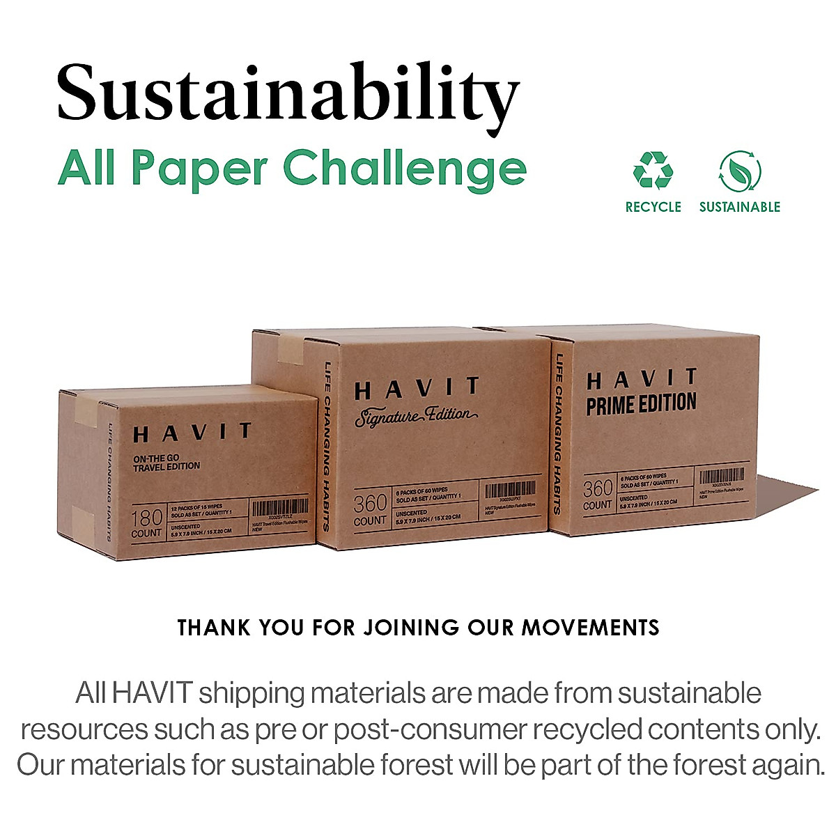 HAVIT Signature Edition Flushable Wipes for Women, Plant-Based Cloth with Natural Pulp, Plantago Asiatica Extracts, 360 Coutns (60 Cloth of 6 Packs)