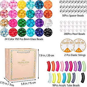 Zyehxed 1060 Pcs 8mm Glass Beads for Jewelry Making, 24 Colors Round Glass Beads Bracelet Making Kit Crystal Gemstone Beads for DIY Craft Necklace Bracelet Earring Phone Lanyard