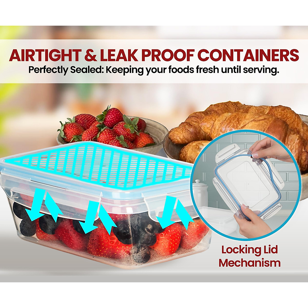 Shazo 44PCS Food Storage Containers with Lids, HUGE SET, Plastic Food Containers with Lids for Kitchen Organization, Airtight Leak Proof, Meal Prep, Easy Snap Lock Lunch Box, BPA-Free Storage Container