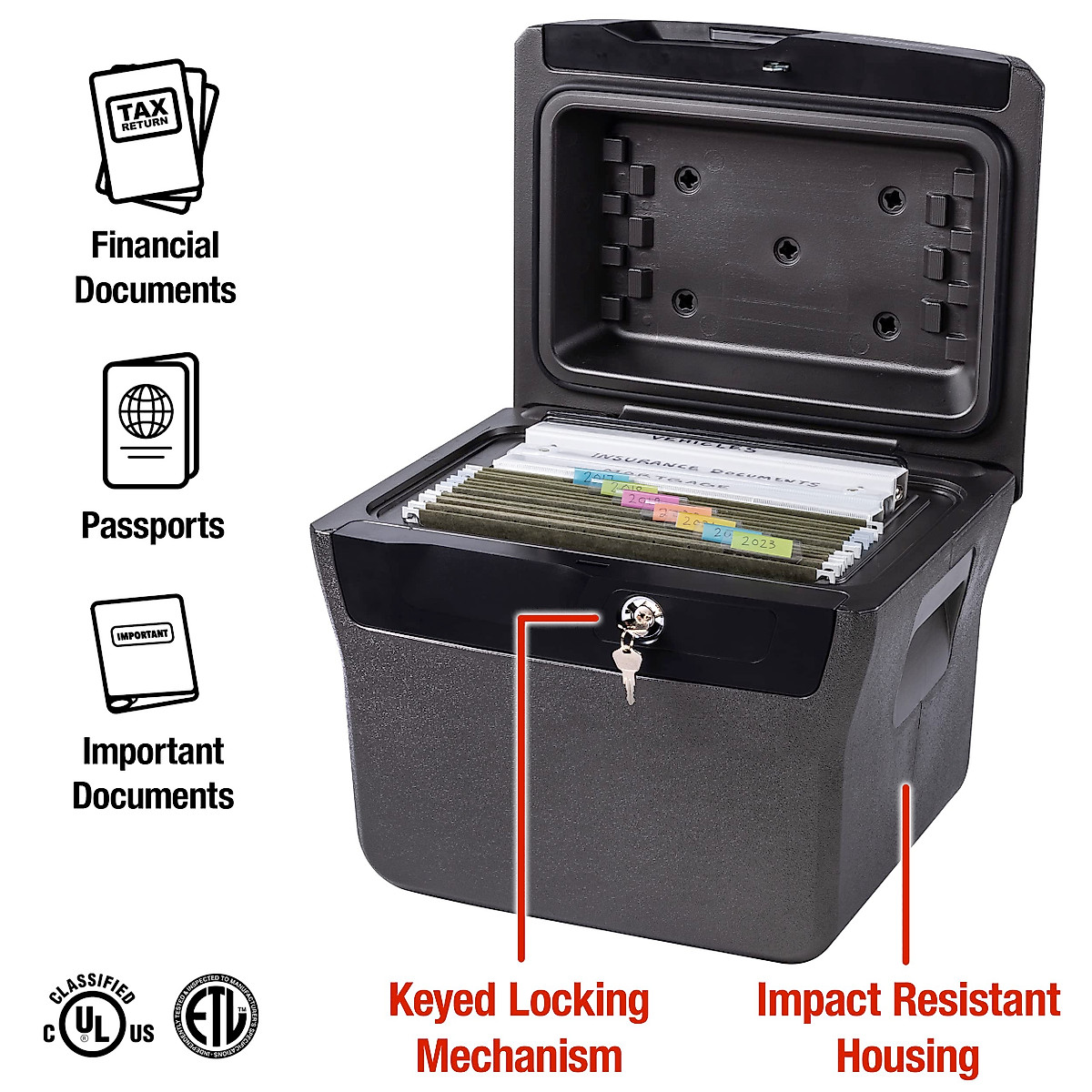 SentrySafe Fireproof and Waterproof Safe Box with Key Lock, File Safe with Carrying Handle for Documents, 0.66 Cubic Feet, 14.1 x 16.6 x 13.8 Inches, FHW40100