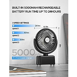 Battery Operated Stroller Fan with Flexible Tripod Clip On, 3 Speeds and 270°Auto Oscillating, Portable Personal Handheld Fan for Car Seat Crib Bike Treadmill……