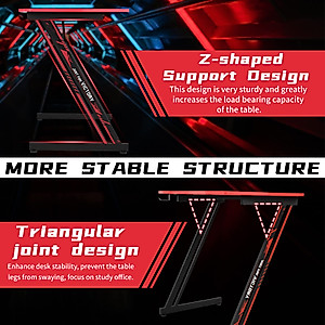 YYkokocat Small Gaming Desk 35 Inch PC Computer Desk with Headphone Hook Z Shaped Home Office Table Gamer Workstation for Small Spaces Gamer Desk Carbon Fiber Texture, Black Red