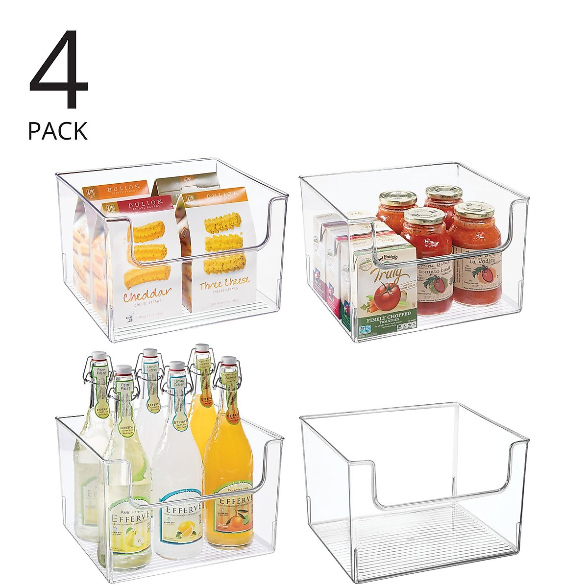 mDesign Modern Plastic Open Front Dip Storage Organizer Bin Basket for Kitchen Organization - Shelf, Cubby, Cabinet, and Pantry Organizing Decor - Ligne Collection - 4 Pack - Clear