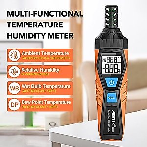 MESTEK Temperature Humidity Meter, Digital Thermometer Hygrometer with Ambient, Dew Point, Wet Bulb for Indoor Outdoor, High Precision Dual Display Psychrometer with LCD Backlight, TH10