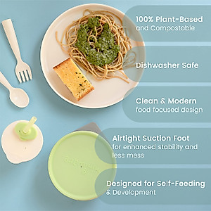 Miniware Little Foodie Set with Cereal Bowl, Sandwich Plate, My First Cutlery Set, 1-2-3 Sip Cup, and Detachable Suction Foot for Baby Toddler Kids | BPA Free (Vanilla + Aqua)
