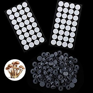64 Pieces Synthetic Filter Paper Stickers 0.3 um Filter Disc Mushroom and 100 Pieces Vial Rubber Stopper Injection Ports for Mushroom Cultivation(7.6mm Diameter)