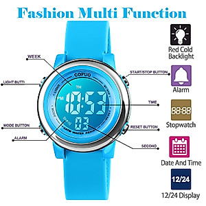 cofuo Kids Digital Sport Waterproof Watch for Girls Boys, Kid Sports Outdoor LED Electrical Watches with Luminous Alarm Stopwatch Child Wristwatch