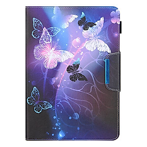 Universal 7 8 Inch Android Tablet Case, Tablet Case Cover for 7.0 8.0 Inch Tablet, Dluggs Multi-Angle Viewing PU Leather Stand Case for All 7.0-8.5 Inch Tablet, 01 Purple Butterfly