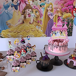 Nelton Party Supplies For Princess Includes Cake Topper, 24 Cupcake Toppers, 20 Latex Balloons, Happy Birthday Backdrop, 1 Table Cloth , 1 Banner
