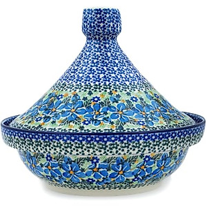 Authentic Polish Pottery Tagine Pot Signature UNIKAT in Floral Blue Dreams Design Handmade in Bolesławiec Poland by Ceramika Artystyczna + Certificate of Authenticity