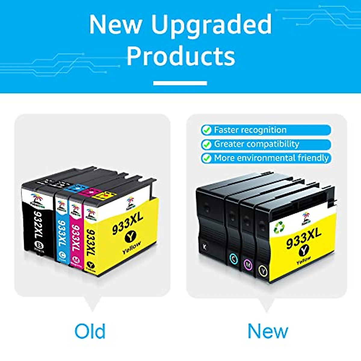 Palmtree Compatible Ink Cartridge Replacement for HP 932XL 933XL 932 933 for HP OfficeJet 6600 6700 6100 7110 7612 7510 7610 7620 Printer (Black, Cyan, Yellow, Magenta, 4 Combo Pack)
