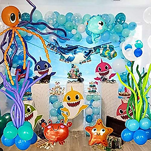 160PCS Ocean Animals Birthday Party Decoration Blue Sea Balloons Garland Kit with Shark Bubble Fish ClownfishHippocampus Crab Starfish for Undersea Theme Birthday Boy Baby Shower Party Supplies