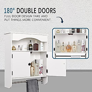 Los muebles White Bathroom Wall Cabinet,Medicine Cabinet with 2 Door Over The Toilet Storage Cabinet Hanging Cabinet with Towels Bar Wall Cabinet for Bathroom Laundry Room Kitchen (White)