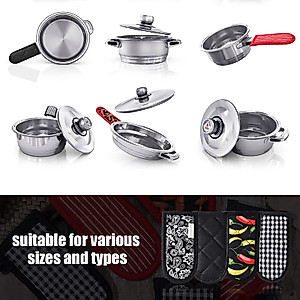 8 Pieces Pan Handle Sleeve Heat Resistant Pot Sleeve Grip Non-Slip Skillet Pot Holder Machine Washable Cast Iron Handle Cover Cotton Assist Handle Holder, 4 Styles, 3 x 6 Inch(Retro Style)