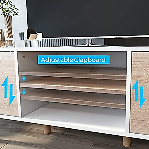 Gdvsclr TV Stand, TV Console Media Cabinet with Push Up Open Doors and Cable Collection Holes for TVs Up to 60 Inch Flat Screen for Living Room Bedroom, White + Oak