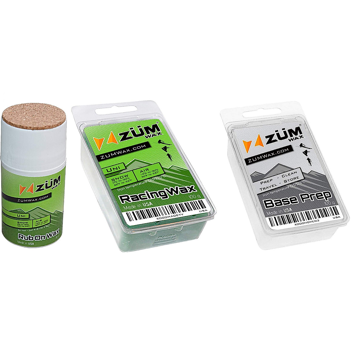 ZUMWax Ski/Snowboard/Nordic/Cross-Country Racing Wax Bundle - Universal Iron ON & RUB ON Waxes + Base Prep