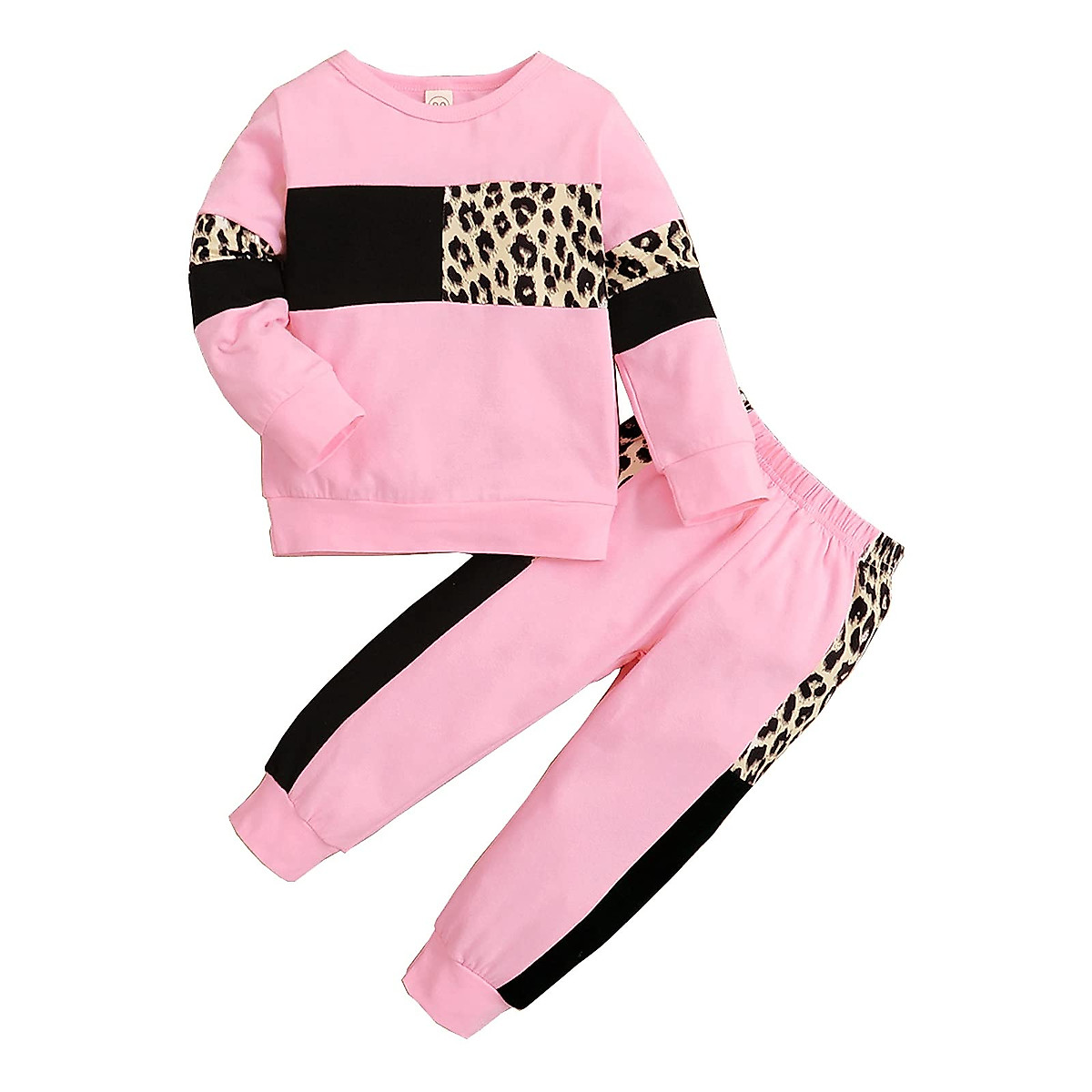Tikoubabe Toddler Girl Clothes Baby Sweatshirt Leopard Fall Winter Outfits Long Sleeve Tops Pants Set 2 Pcs Pink 4-5 Years 120CM
