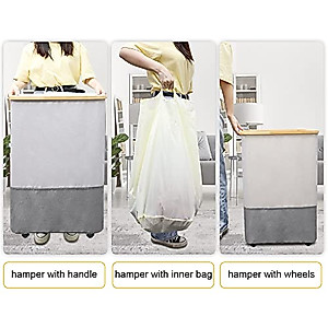 Large Laundry Hamper with Wheels, Collapsible 105L Laundry Basket with Lid for Apartment, Easy Transport Laundry Organizer with Bamboo Handle (Gray)