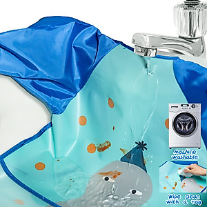 R HORSE 5Pcs Long Sleeved Bib for Babies Toddlers Waterproof Sleeved Bib with Crumb Capacity Pocket Animals Baby Bib Infants Feeding Bibs with Fox Penguin Pattern for Baby Shower Age 6-36 months