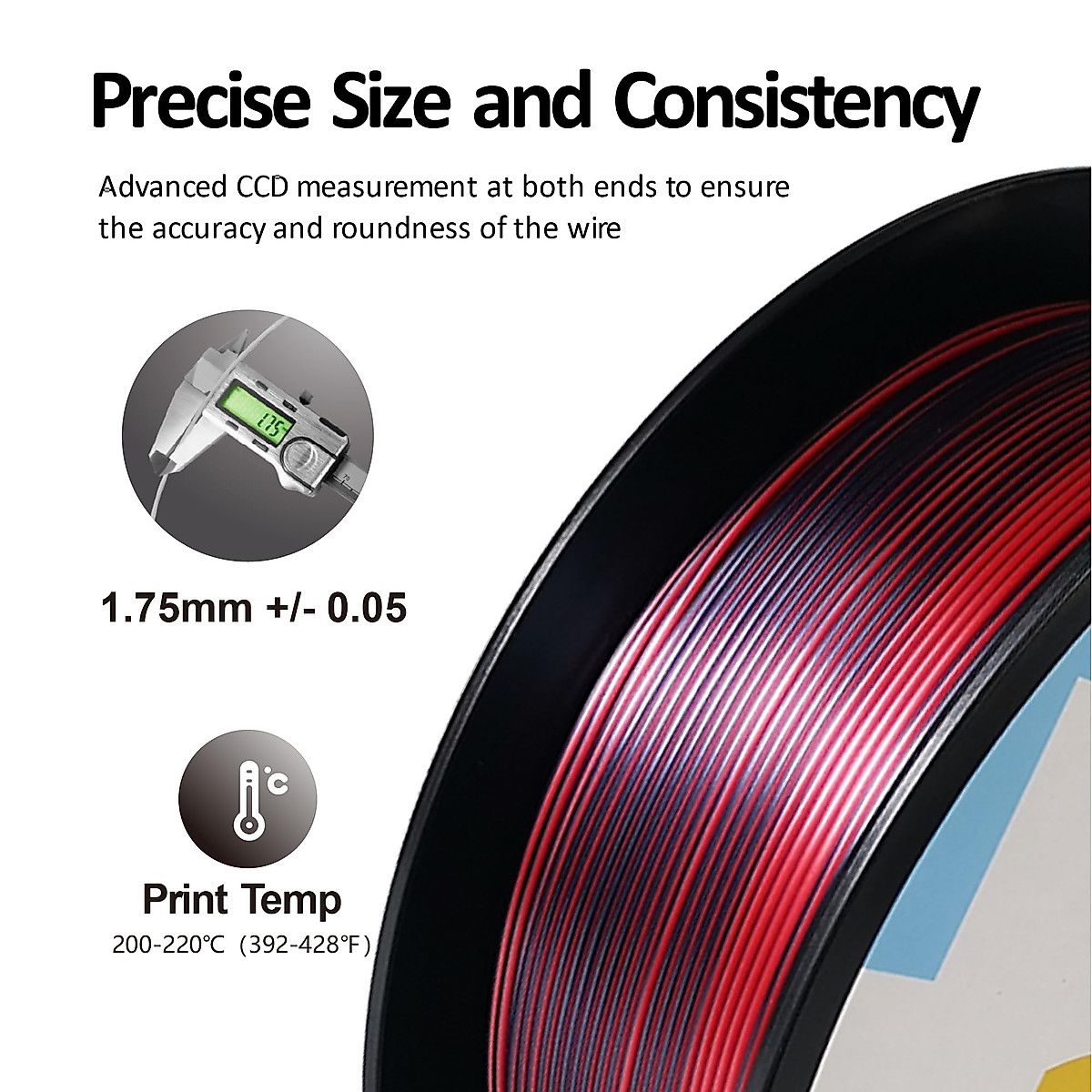 HELLO3D PLA 3D Printing Filament 1.75mm Dual Color Silk Filament,Silk Shiny Red Black 2 Colors in 1 Coextrusion 3D Printer Filament 1KG 1.75mm 3D Printing Material with Bicolor Dichromatic 2 Colors