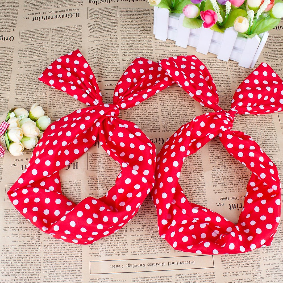 Ondder Wire Headband 4 Pack Retro Bowknot Polka Dot Wire Hair Holders for Women, Red