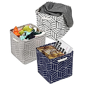 4 Pcs 22L Storage Basket Foldable Cube Fabric Bins Square Shelf Box Collapsible Receive Organizer Rectangle Canvas with Handles for Shelves Bathroom Nursery Home Office Kids Toys 11x11x11 inch Grey