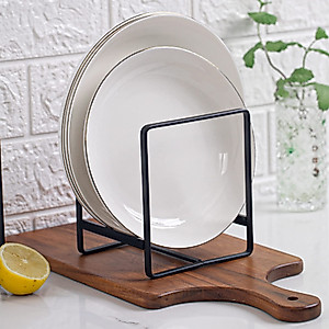 Klyuqoz Plate Organizer for Cabinet, 2Pack Metal Plate Holders,Plate Racks for Kitchen Cabinets, For Pantry, Shelves, Frying Pans, Lids, Cutting Boards, Vertical Or Horizontal Placement (Black)