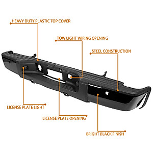 KUAFU Rear Step Bumper Compatible with 2007-2013 Chevy Chevrolet Silverado GMC Sierra 1500 Replace for GM1103149 W/Sensor Holes & License Plate Light & Bumper Reinforcement Bar Bracket Steel 2Packages