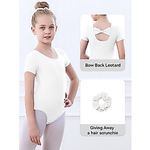 speerise Girls Toddler Leotard Short Sleeve Ballet leotards for Dance Gymnastics Bow Back 3-12 Years white