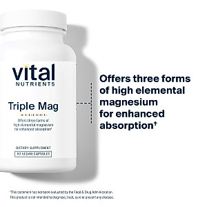 Vital Nutrients Triple Magnesium Complex Supplement | Vegan Magnesium Glycinate, Malate & Oxide 250mg | Easily Absorbed Magnesium Supplement for Stress, Muscle, Heart, Bone Support | 90 Capsules