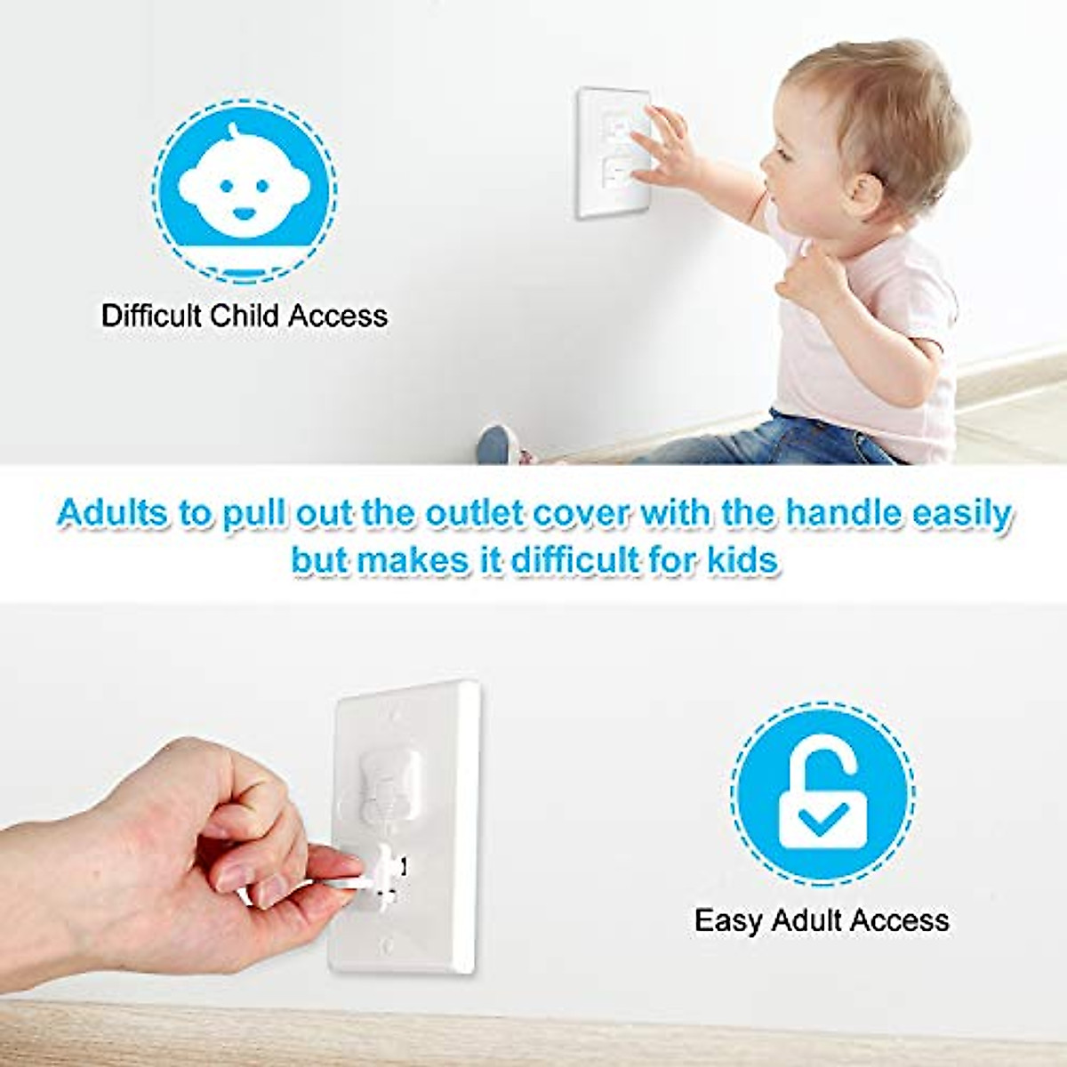 Outlet Covers (45 Pack) with Hidden Pull Handle Baby Proofing Plug Covers 3-Prong Child Safety Socket Covers Electrical Outlet Protectors Kid Proof Outlet Cap