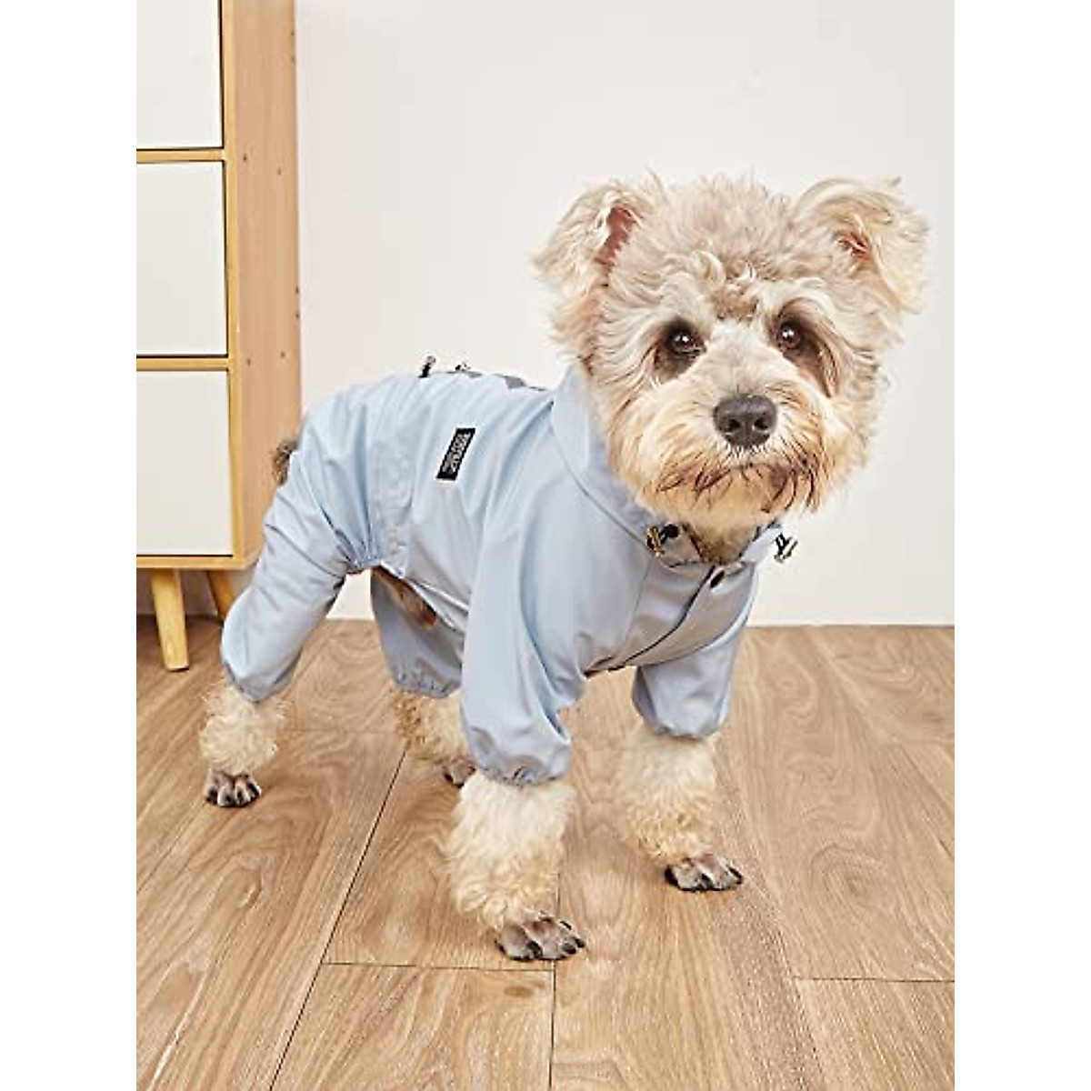 QWINEE Waterproof Dog Hooded Raincoat with Button Puppy Cat Rain Jacket Lightweight Pet Poncho with Leash Hole for Small Medium Large Dogs Cats Kitten Light Blue XXL