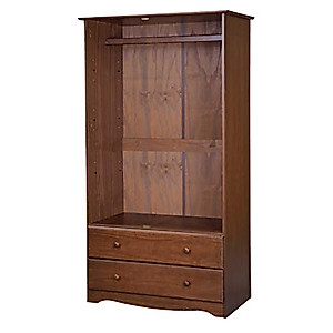 Palace Imports 100% Solid Wood Smart Wardrobe/Armoire/Closet, Mocha Color, 40" W x 72" H x 21" D, 1 Clothing Rods, 1 Lock, 2 Drawers Included