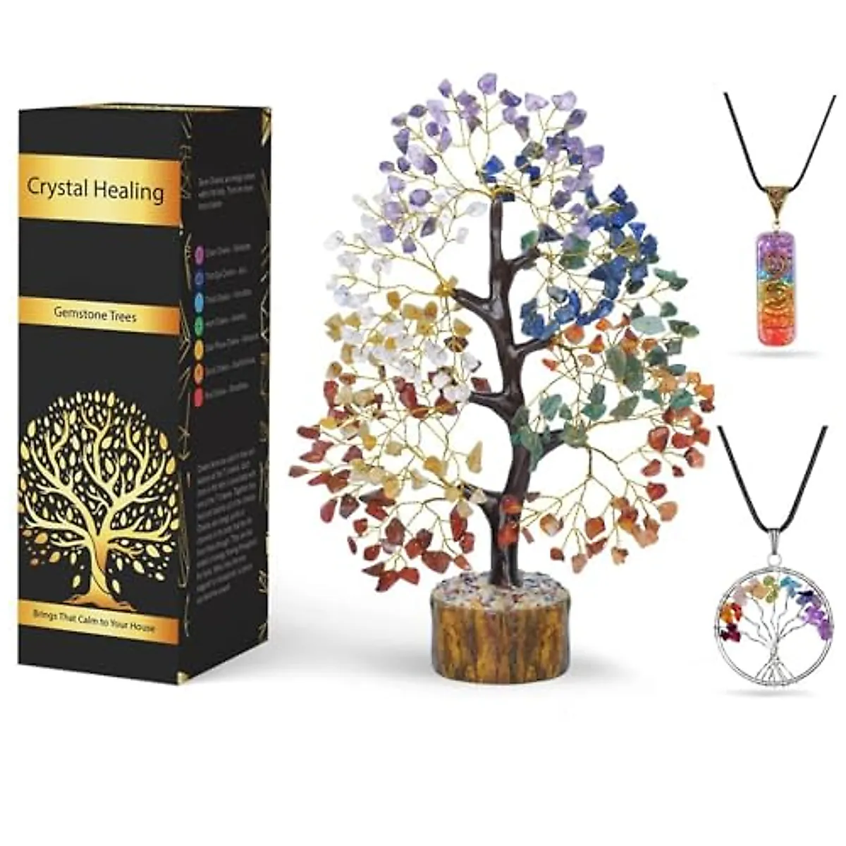 Seven Chakra Tree - Gemstone Tree - Feng Shui Crystal - Crystal Tree for Positive Energy - Gifts for Spiritual People - Crystal Decor - Chakra Crystals