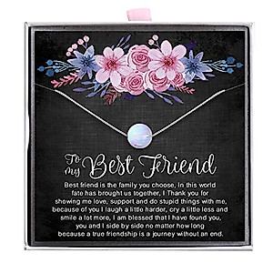 ALoveSoul Best Friend Necklace, Friendship Necklace 925 Sterling Silver Opal Bead Necklace Women Birthday Jewelry Gift Ideas