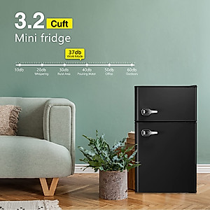 R.W.FLAME Mini Fridge 3.2 Cu.Ft Refrigerator with Freezer, Double Door, Energy Saving for Bedroom, Office, Home, (Black)