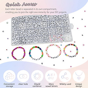 Amaney 1400 Pieces 4x7mm White Round Acrylic Alphabet Letter Beads A-Z Heart Pattern Beads and Crystal Line for Jewelry Making Bracelets Necklaces Key Chains